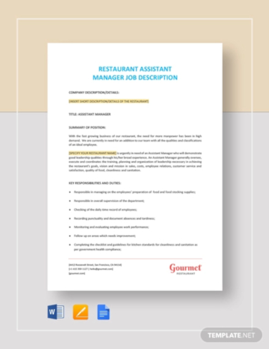 10+ Assistant Manager Job Description Templates - Google Docs, Word ...