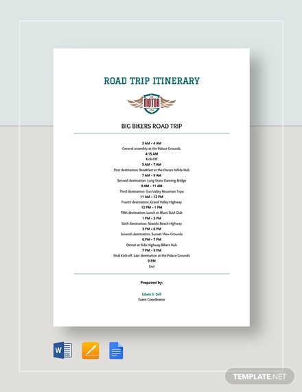 FREE 8+ Road Trip Itinerary Templates in Google Docs | MS Word | Pages ...