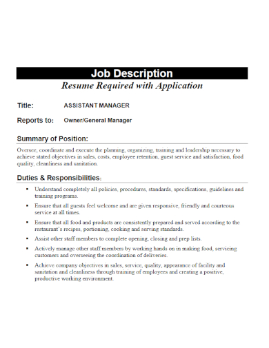 10+ Assistant Manager Job Description Templates - Google Docs, Word ...