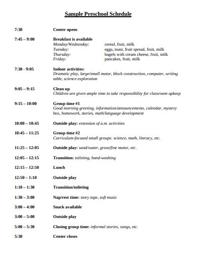 15+ Preschool Schedule Templates in Google Docs | Word | Pages | PDF