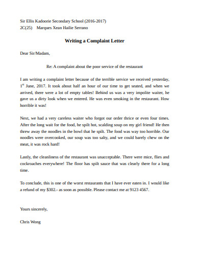 5+ Restaurant Complaint Letter Templates in Google Docs | Word | Pages ...