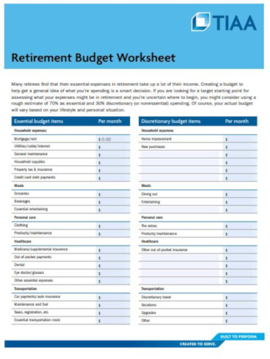 9 Retirement Budget Templates PDF