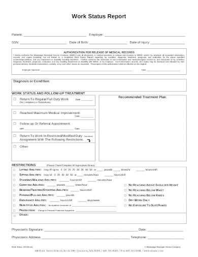 8+ Work Status Report Templates - PDF, DOC