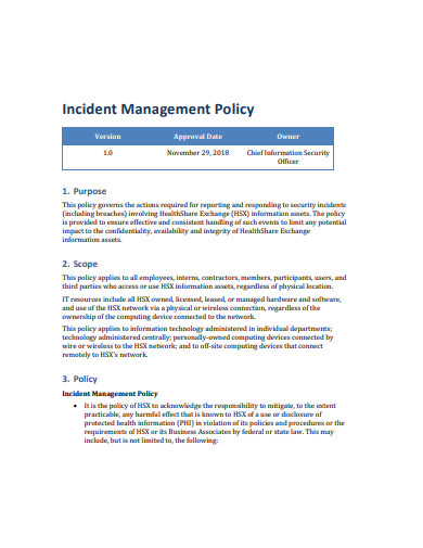 Incident Management Policy Template Database