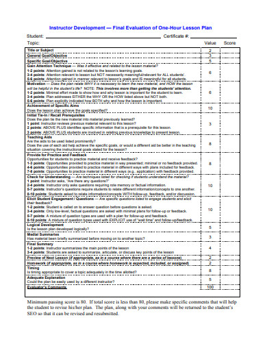 5 Lesson Plan Evaluation Templates PDF