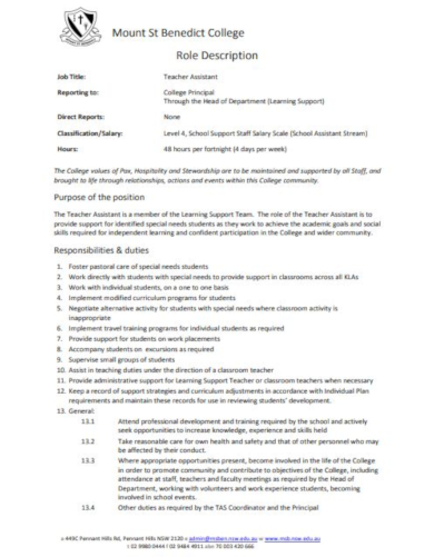 10+ Teacher Job Description Templates - PDF