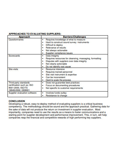 8+ Supplier Evaluation Templates - PDF