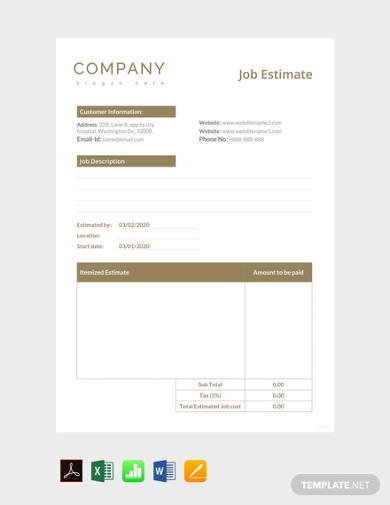 10+ Job Estimate Templates - Google Docs, Google Sheets, Excel, Word ...