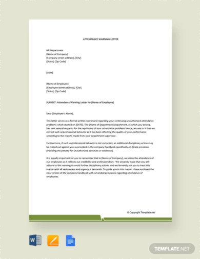 Attendance Warning Letter Templates - 10+ Free Samples, Examples ...