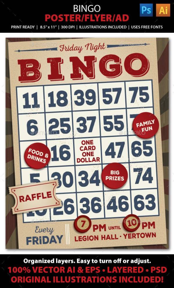 14 Bingo Flyer Templates Illustrator InDesign MS Word Pages 
