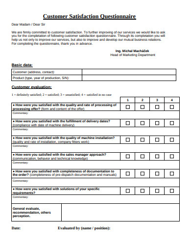 14+ Customer Satisfaction Questionnaire Templates in PDF | DOC