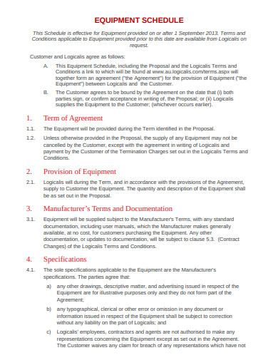 18+ Equipment Schedule Templates - Google Docs, Word, Pages, PDF