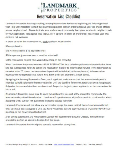 10+ Reservation Checklist Templates - Google Docs, Word, Pages, PDF