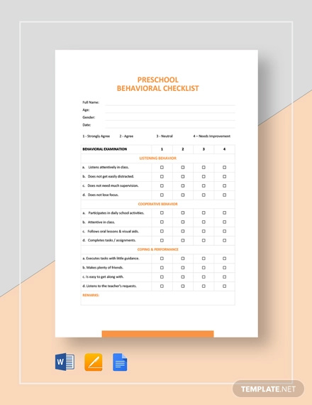 11+ Behavior Checklist Templates - Free PDF, Word Format Download