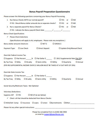 8+ Payroll Questionnaire Templates in PDF | DOC