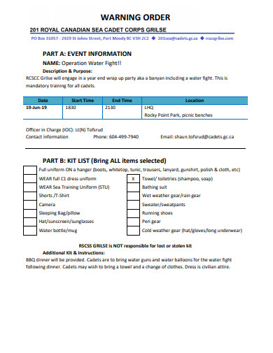 17+ Warning Order Templates - PDF, DOC