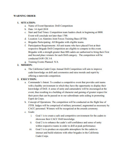 17+ Warning Order Templates - PDF, DOC