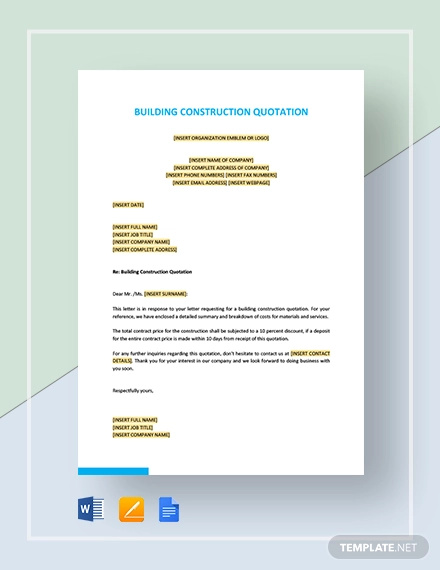 33+ FREE Construction Quotation Templates - AI, PSD, Google docs