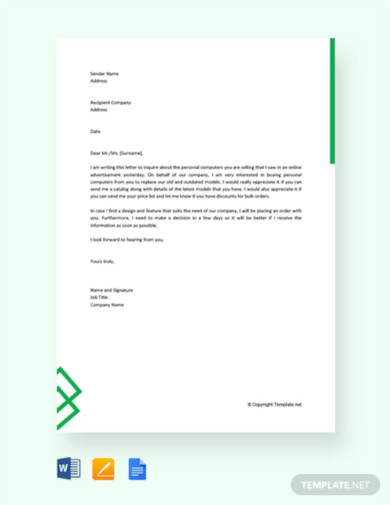 12+ Inquiry Letter Templates in Google Docs | Word | Pages | PDF