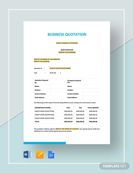 16+ Sample Business Quotations - PDF, Google Docs, Apple pages