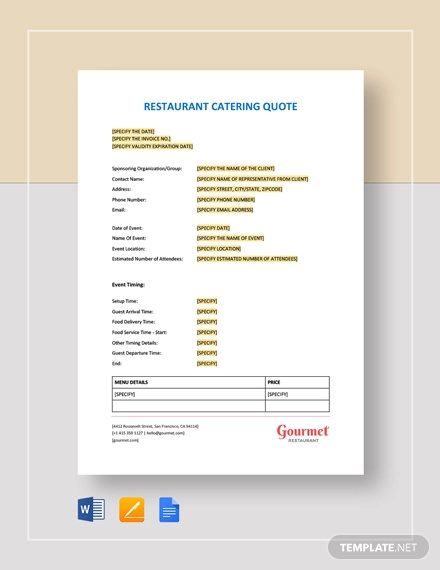 16+ Catering Quotation Templates - Word, PDF