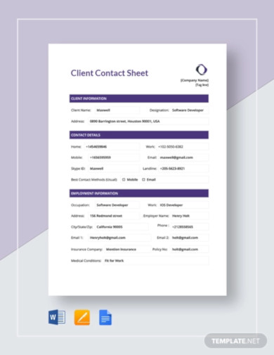 20+ Client Sheet Templates - Google Docs, Word, Pages, PDF, Google ...