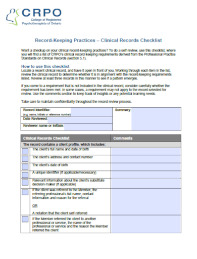 10+ Record Keeping Checklist Templates - PDF, Google Docs, Word, Pages