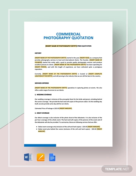 18+ Photography Quotation Formats - AI, PSD, Google docs, Apple pages