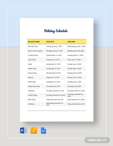 11+ Holiday Schedule Templates - Free Word, Excel, PDF Format Download!