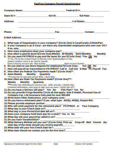 8+ Payroll Questionnaire Templates in PDF | DOC