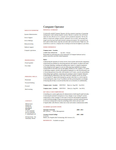 11+ Operator Resume Templates in Word | Pages | PDF