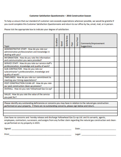 14+ Customer Satisfaction Questionnaire Templates in PDF | DOC