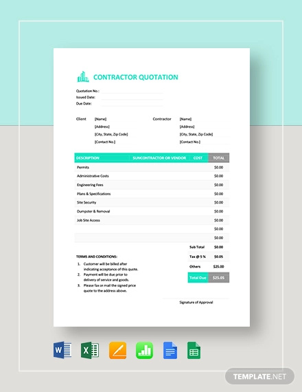8 Contractor Quotation Templates Samples Examples Format Download