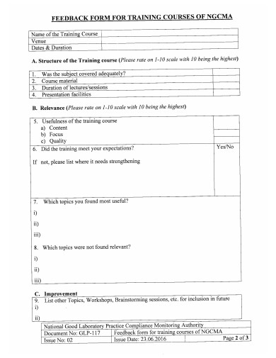 Free 19+ Training Feedback Form Templates in PDF | DOC