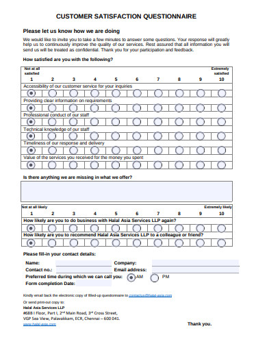 14+ Customer Satisfaction Questionnaire Templates in PDF | DOC