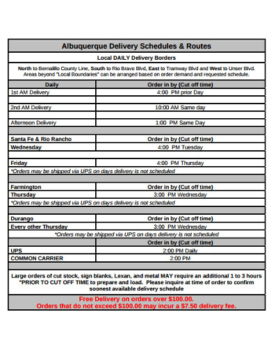 11+ Delivery Schedule Templates in Google Sheets | Google Docs | XLS ...