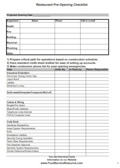 11+ Opening Checklist Templates - Google Docs, Word, Pages, PDF