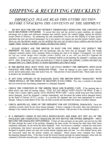 11+ Receiving Checklist Templates - PDF, Google Docs, Word, Pages