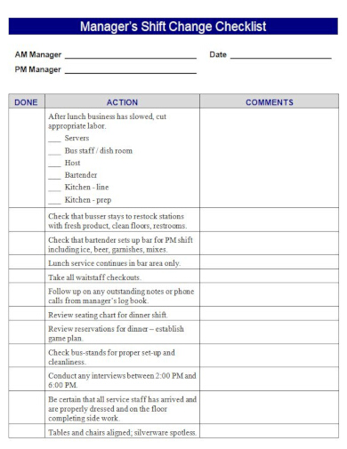 5+ Shift Change Checklist Templates - PDF, Google Docs, Word, Pages
