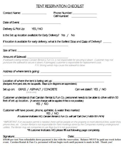 10+ Reservation Checklist Templates - Google Docs, Word, Pages, PDF