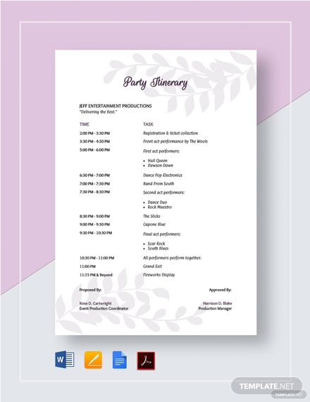 Family Reunion Itinerary Template Free