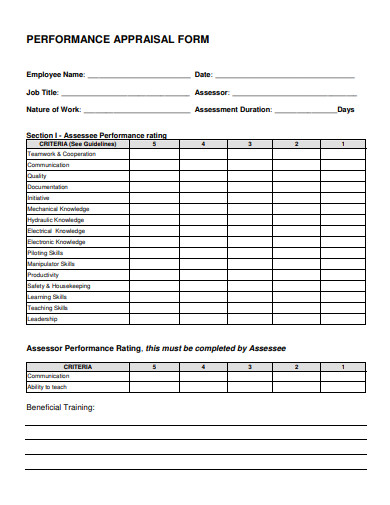 FREE 18 Appraisal Form Templates In Google Docs MS Word Pages PDF