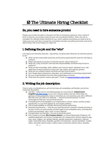 26+ Hiring Checklist Templates in Google Docs | Word | Pages | PDF | XLS