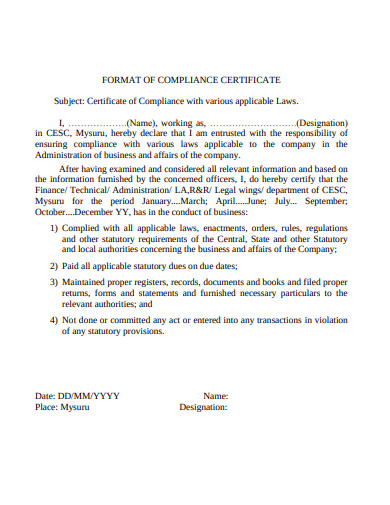 20+ Compliance Certificate Templates - Word, PSD, PDF
