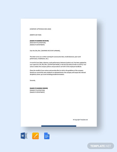 7+ Company Warning Letter Templates in Google Docs | Word | Pages | PDF