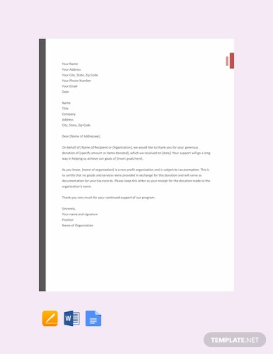 11 Donor Acknowledgement Letter Templates PDF DOC
