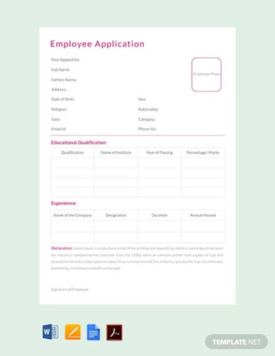 10+ Employee Application Form Templates in Word | Pages | PDF
