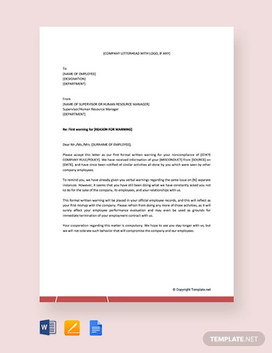 17+ First and Second Warning Letter Templates - Free PDF, Word, Excel ...