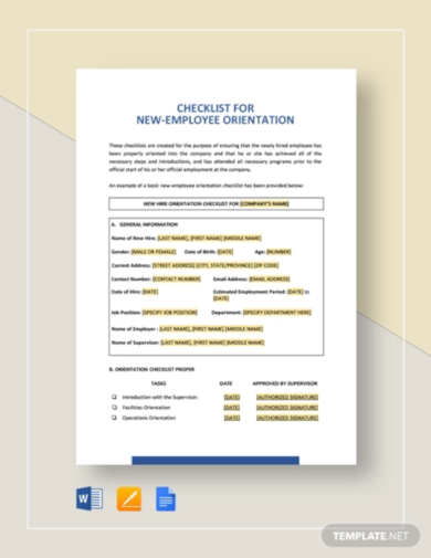 13+ Orientation Checklist Templates - PDF, Word, Pages, Google Docs