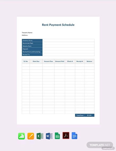 9+ Rent Schedule Templates in Google Docs | Google Sheets | XLS | Word ...